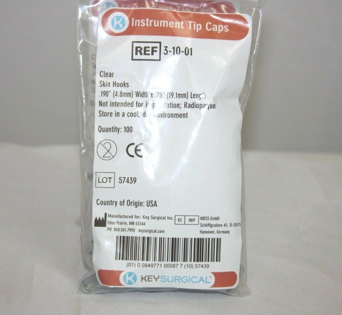 Instrument Tip Caps, Clear skin hooks, Qty 100 .190" X .75" (174GS ...