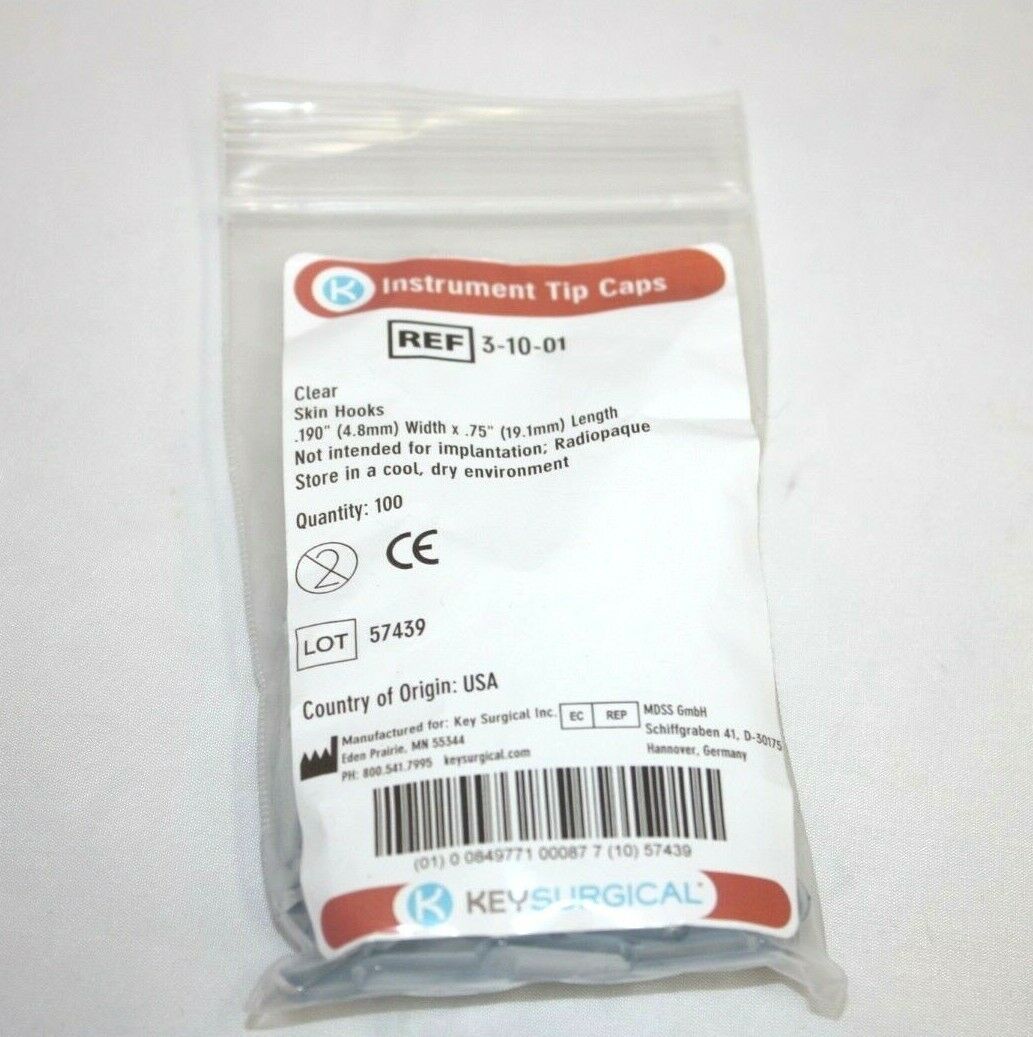 Instrument Tip Caps, Clear skin hooks, Qty 100 .190" X .75" (174GS ...