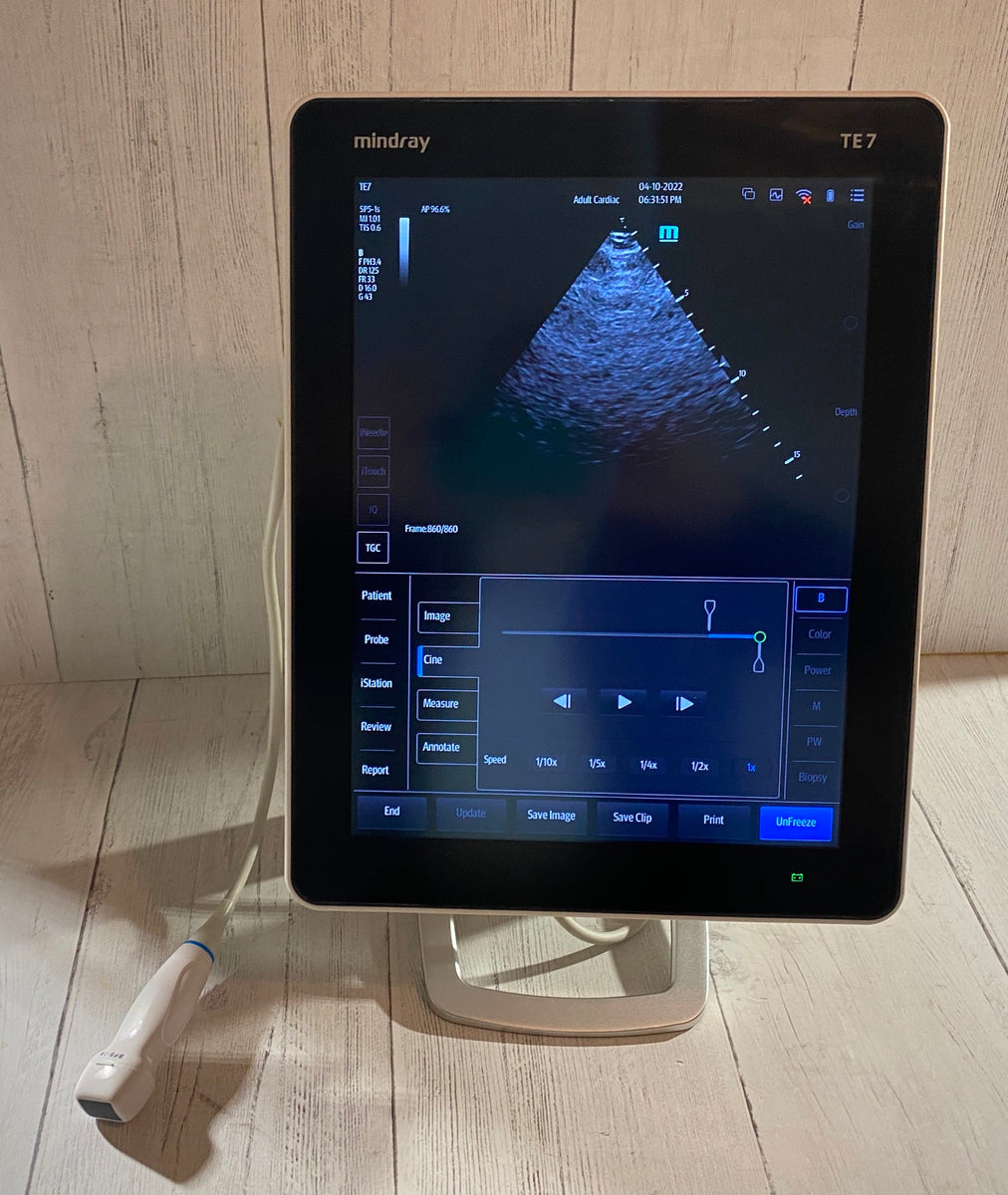 Touch screen Ultrasound Mindray TE 7 with cardiac phased array probe S ...